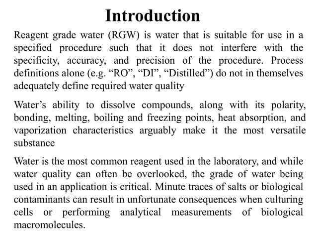Laboratory reagent water | PPTX | Chemistry | Science