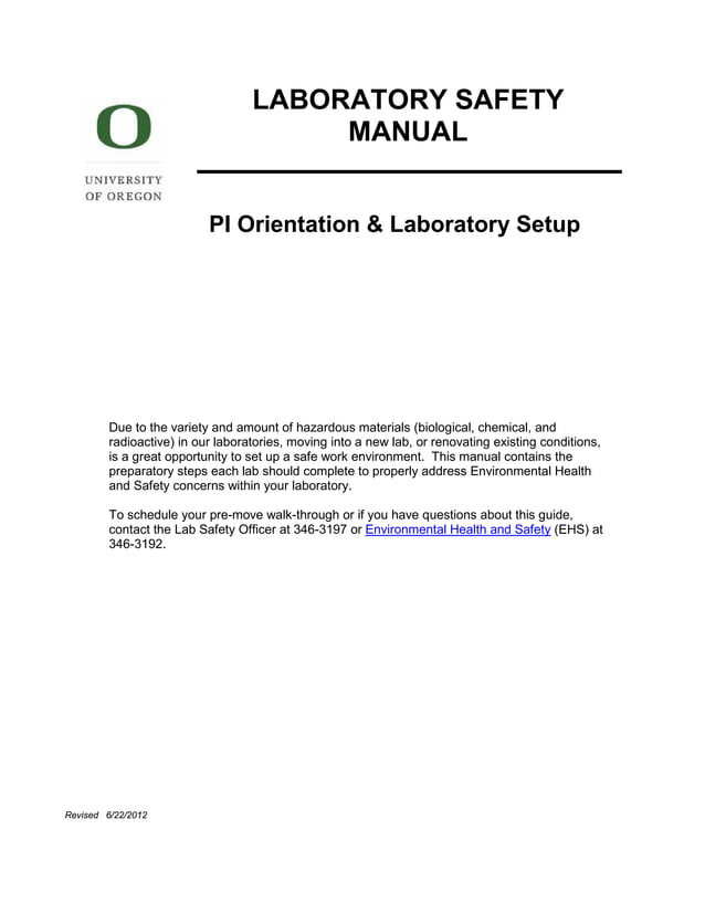 Laboratory safety manual pi orientation & laboratory setup 120622 | PDF