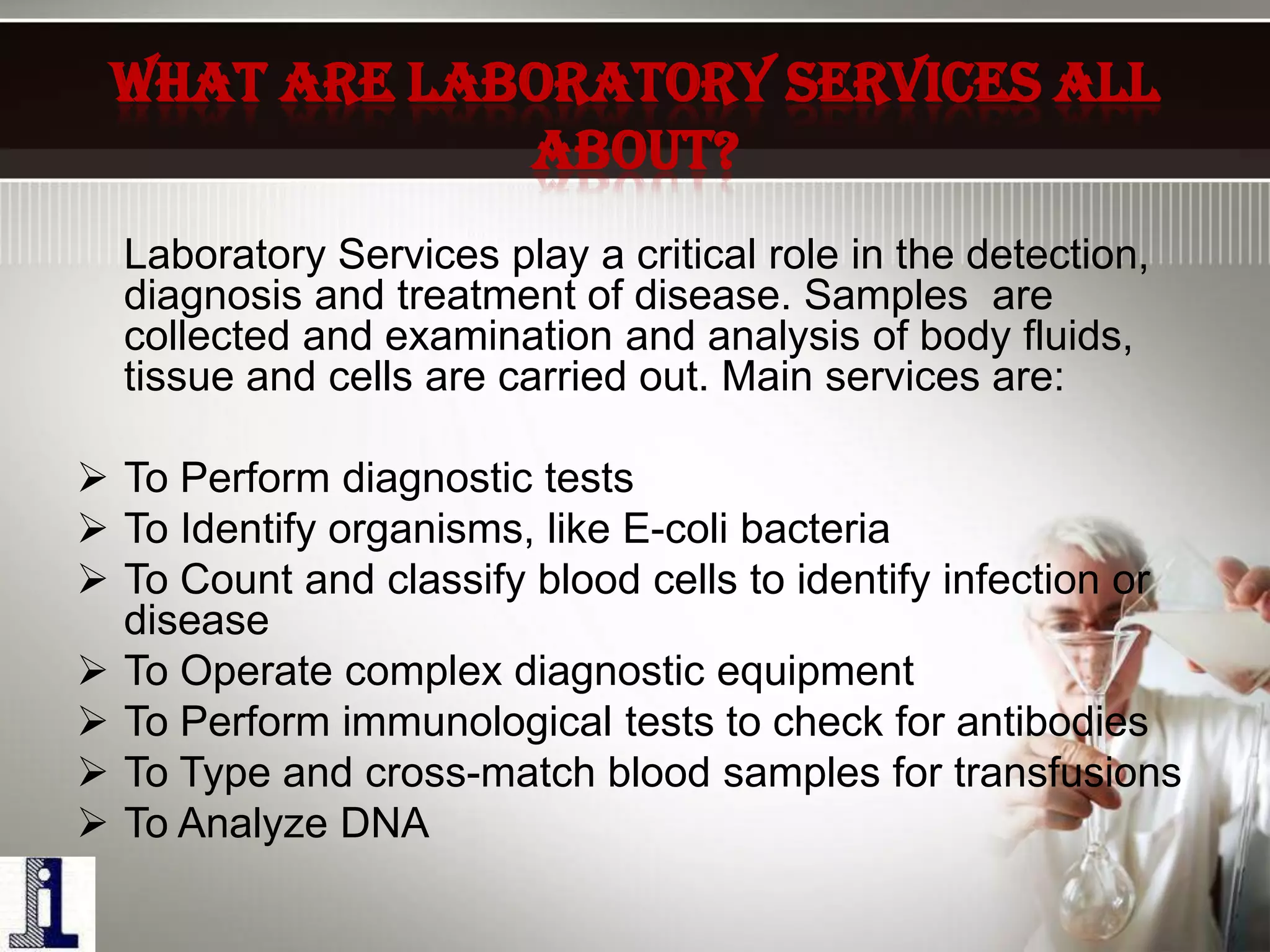 Laboratory services in hospital by ihmr b | PPTX