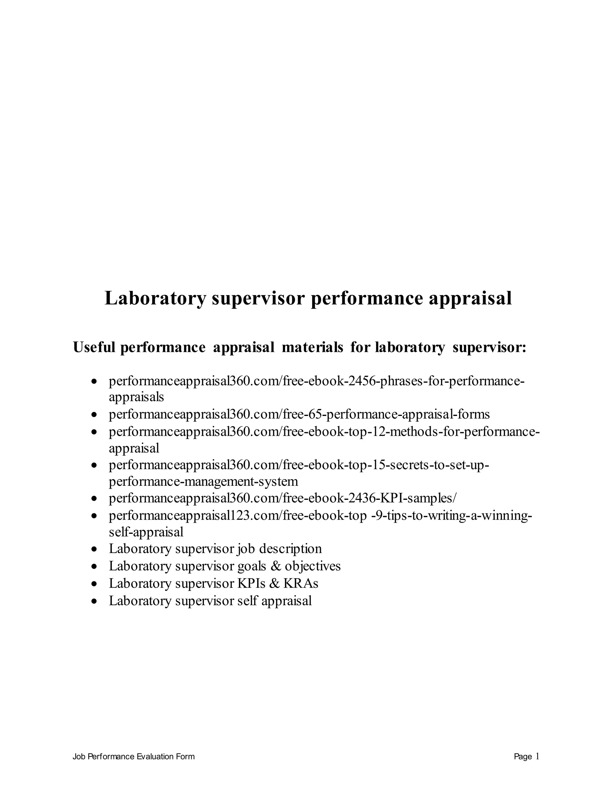 Laboratory supervisor performance appraisal | DOCX