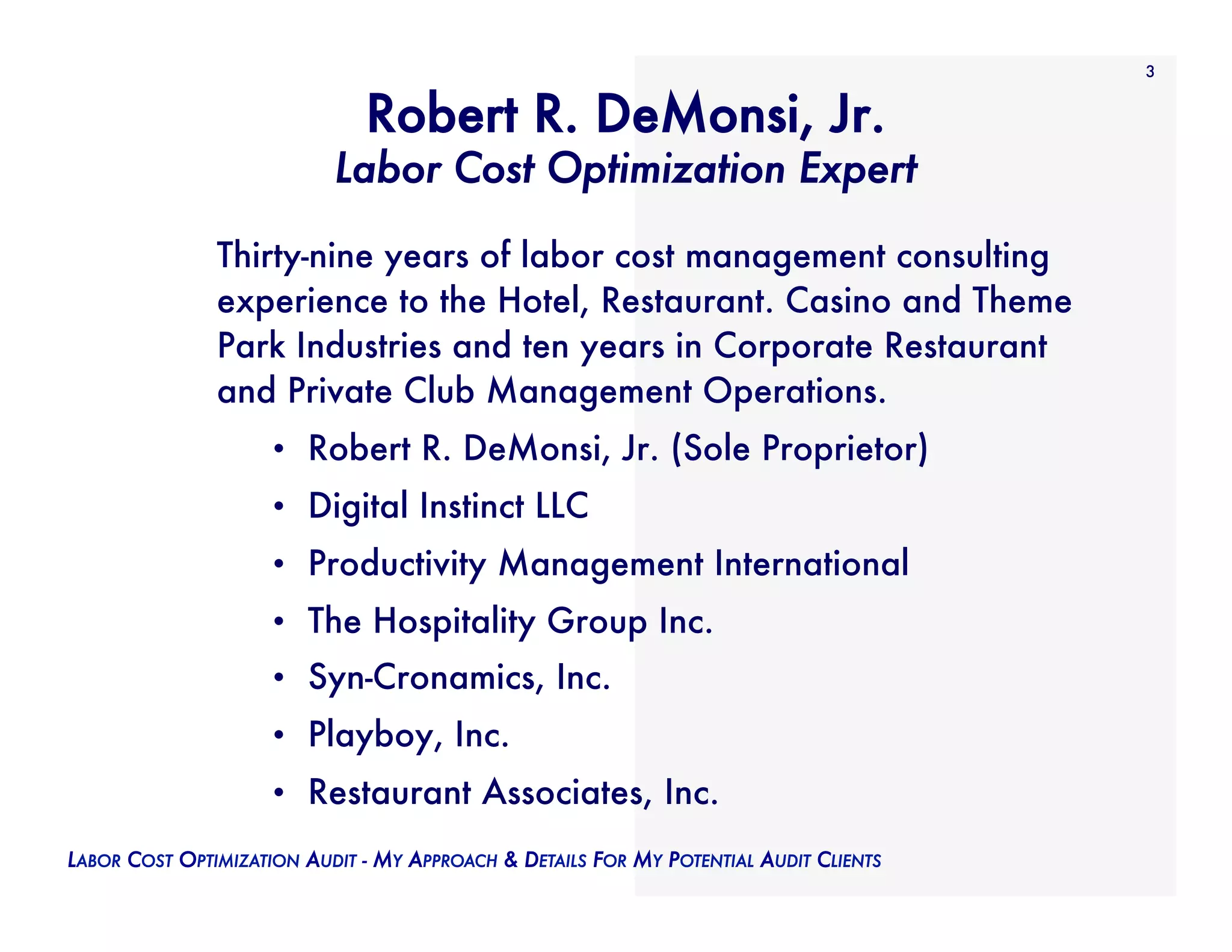 MY HOTEL OR CASINO LABOR COST OPTIMIZATION AUDIT APPROACH & DETAILS | PPT