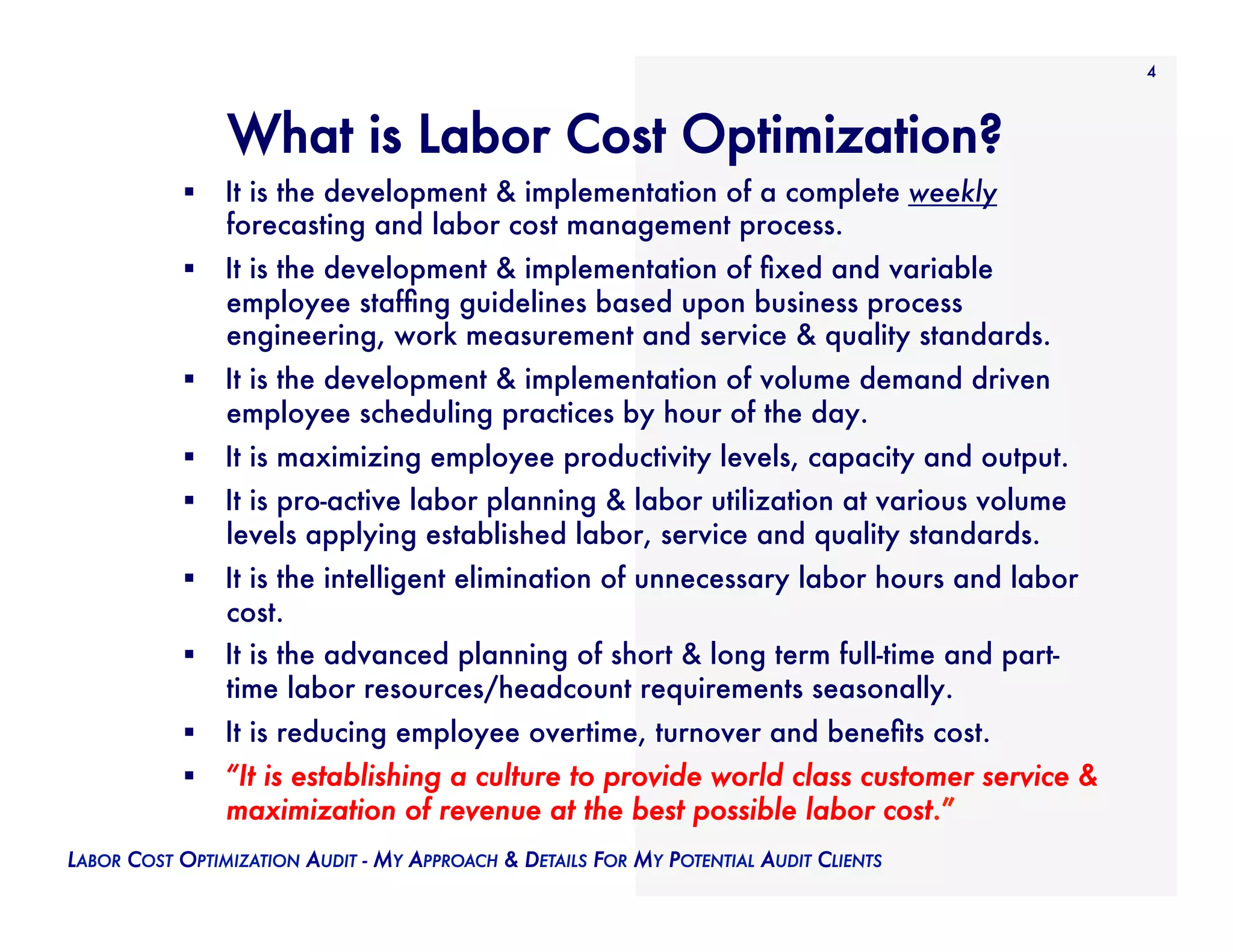 MY HOTEL OR CASINO LABOR COST OPTIMIZATION AUDIT APPROACH & DETAILS | PPT