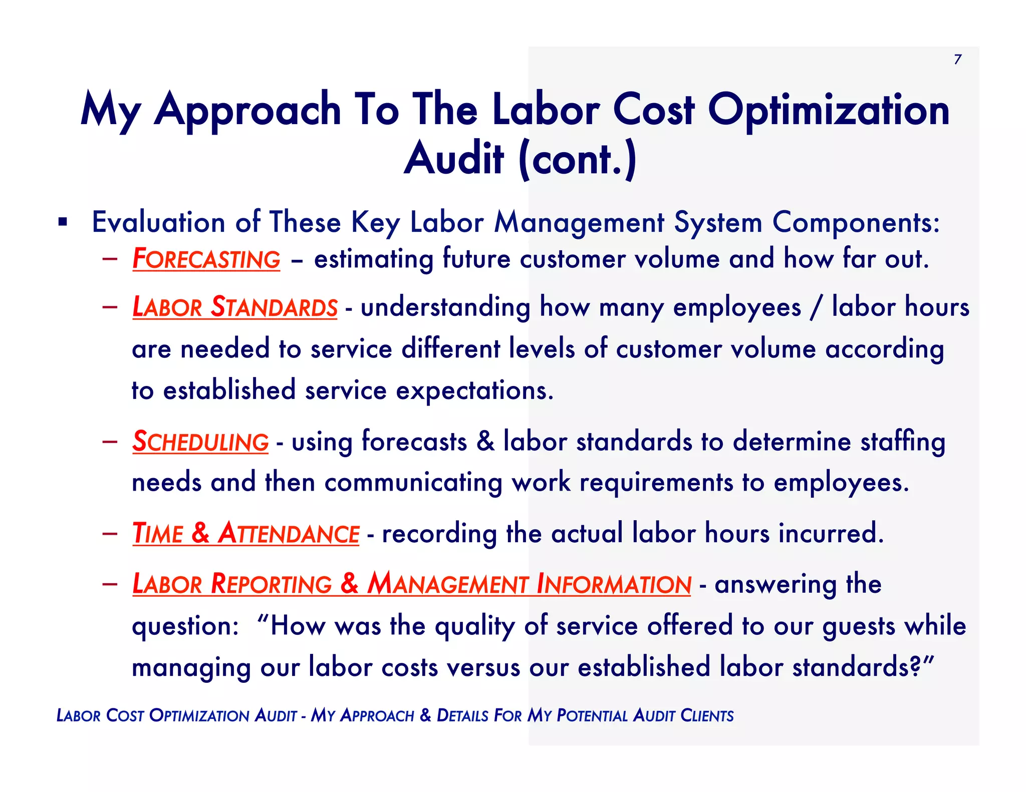 MY HOTEL OR CASINO LABOR COST OPTIMIZATION AUDIT APPROACH & DETAILS | PPT