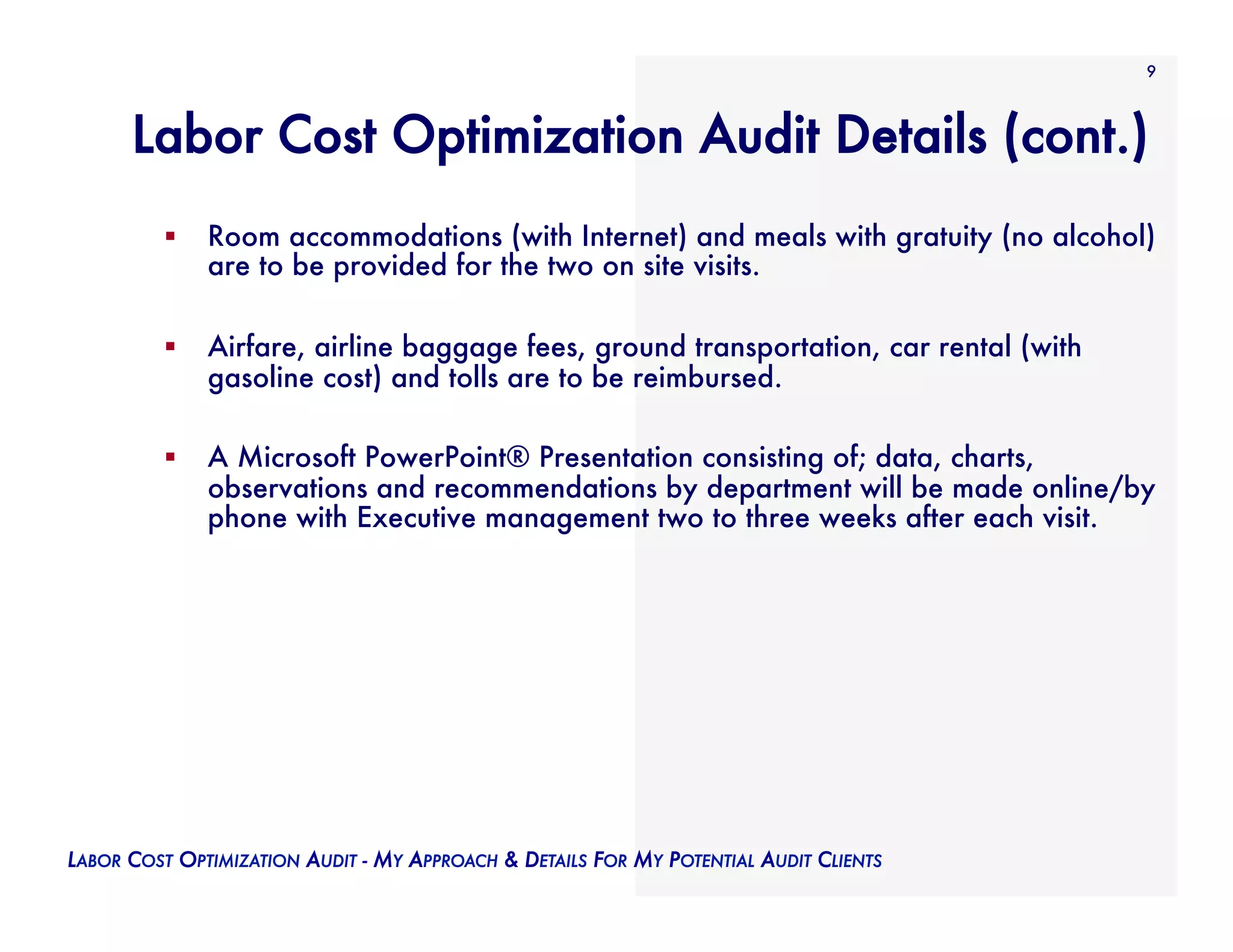 MY HOTEL OR CASINO LABOR COST OPTIMIZATION AUDIT APPROACH & DETAILS | PPT