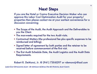 MY HOTEL OR CASINO LABOR COST OPTIMIZATION AUDIT APPROACH & DETAILS | PPT