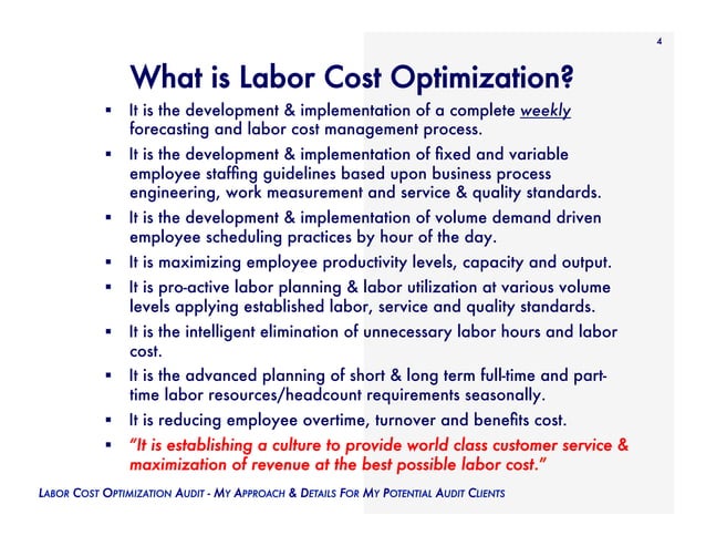 MY HOTEL OR CASINO LABOR COST OPTIMIZATION AUDIT APPROACH & DETAILS | PPT