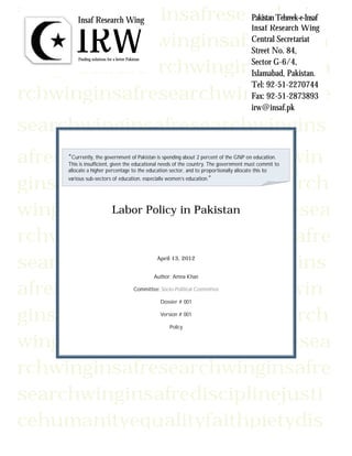 Labor policy in pakistan | PDF