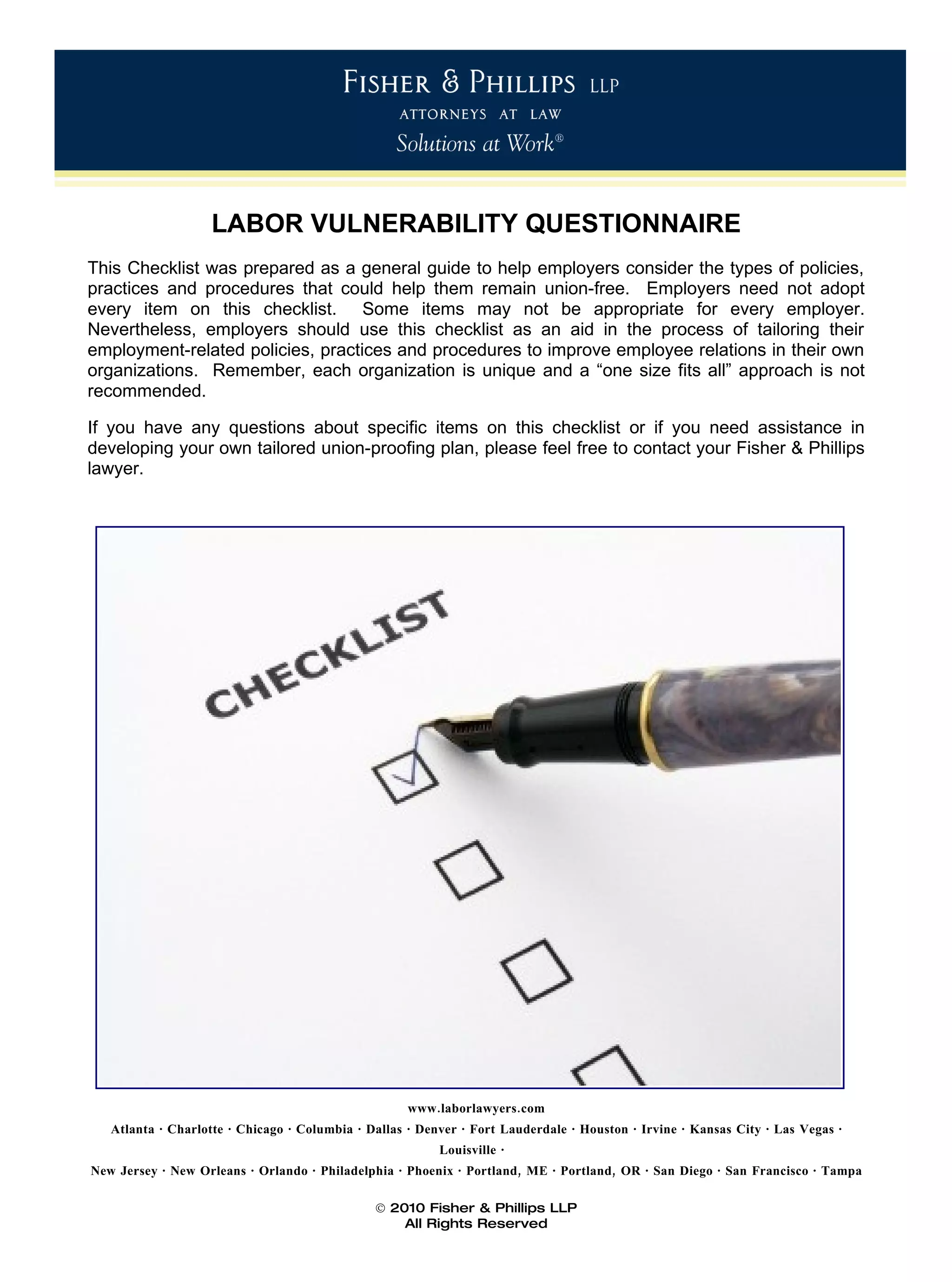 Labor Vulnerability Checklist September 2010 | PDF