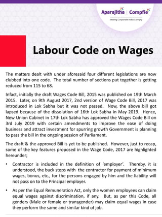 Labour Code On Wages 2019 - Aparajitha Corporate Services | PDF