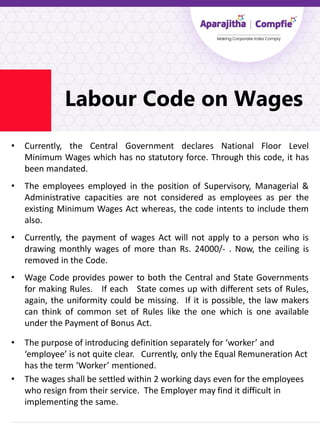 Labour Code On Wages 2019 - Aparajitha Corporate Services | PDF