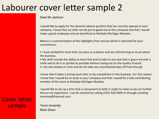 Labourer cover letter | PPTX | Resume Writing and Advice | Job Search