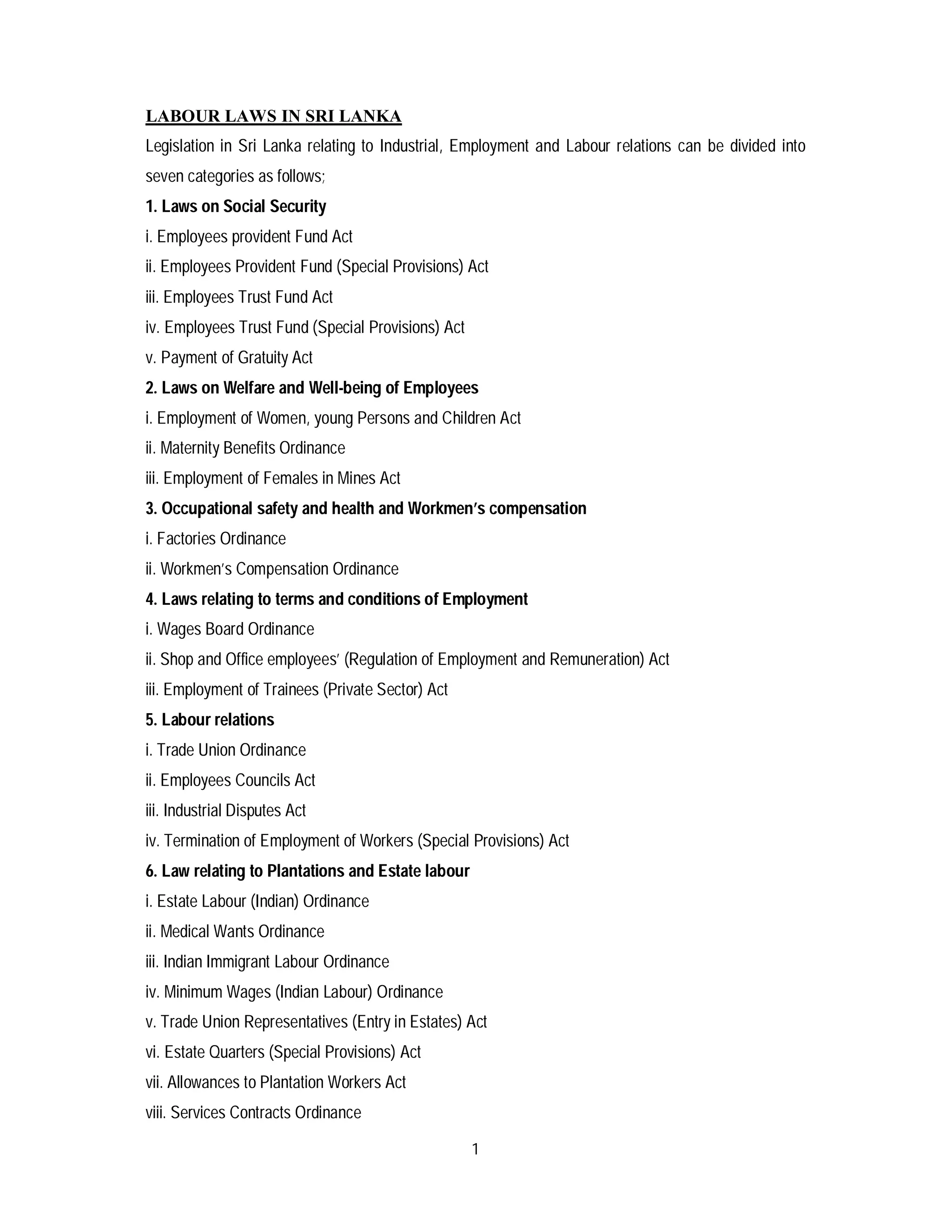 Labour laws epf, etf, gratuity in sri lanka | PDF