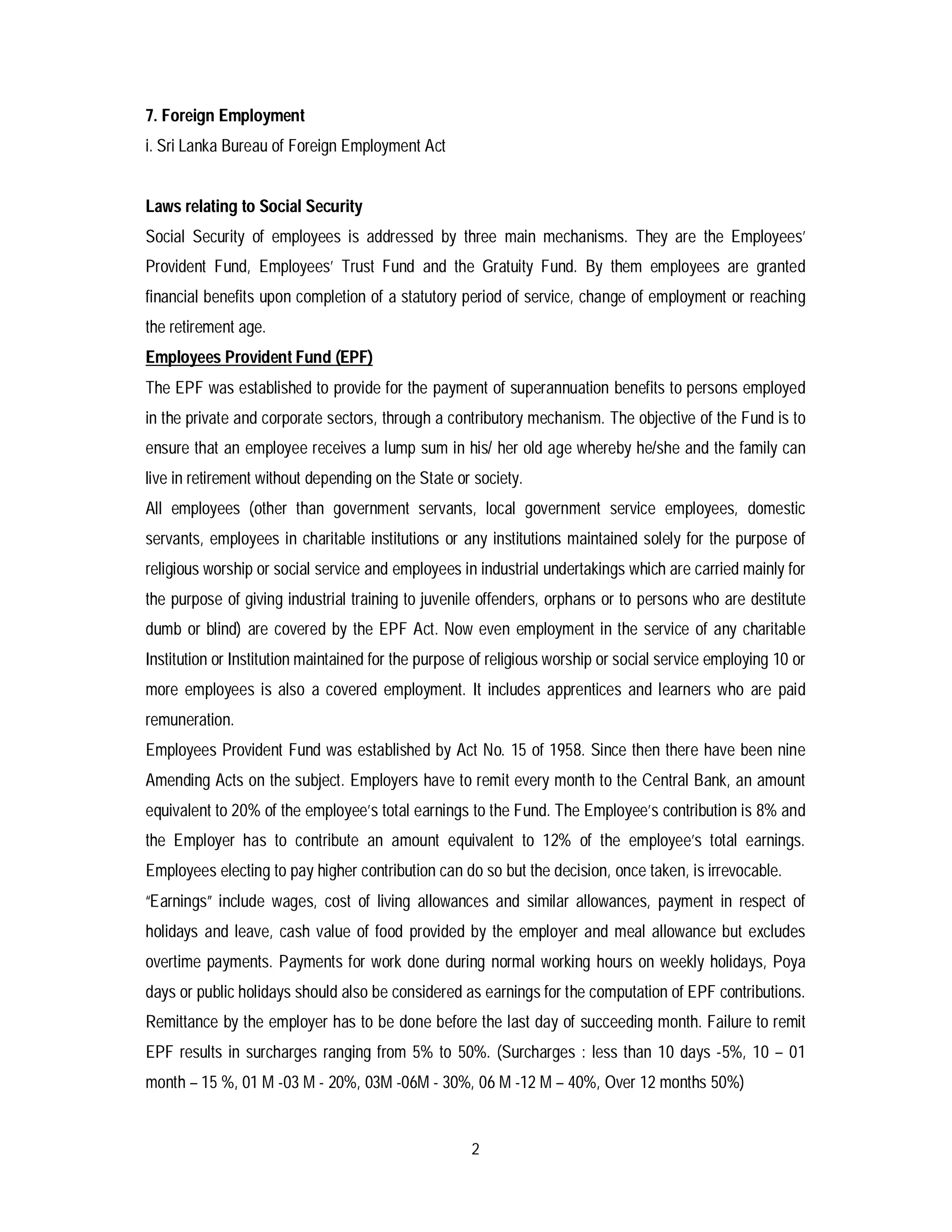 Labour laws epf, etf, gratuity in sri lanka | PDF