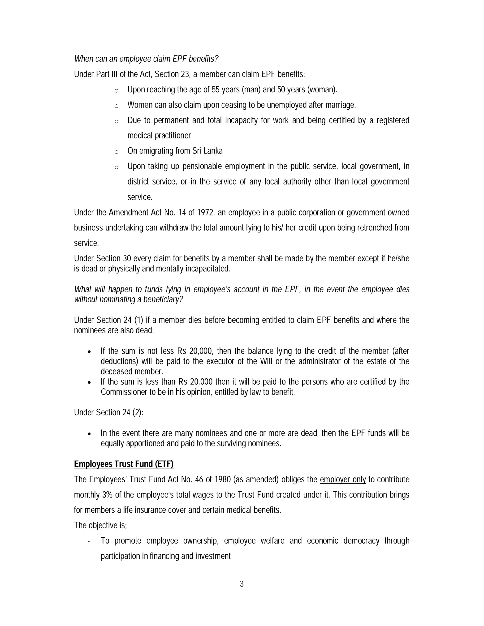 Labour laws epf, etf, gratuity in sri lanka | PDF