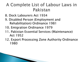Complete List of Labour laws of Pakistan as at June 2015 | PPSX