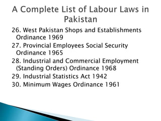 Complete List of Labour laws of Pakistan as at June 2015 | PPSX