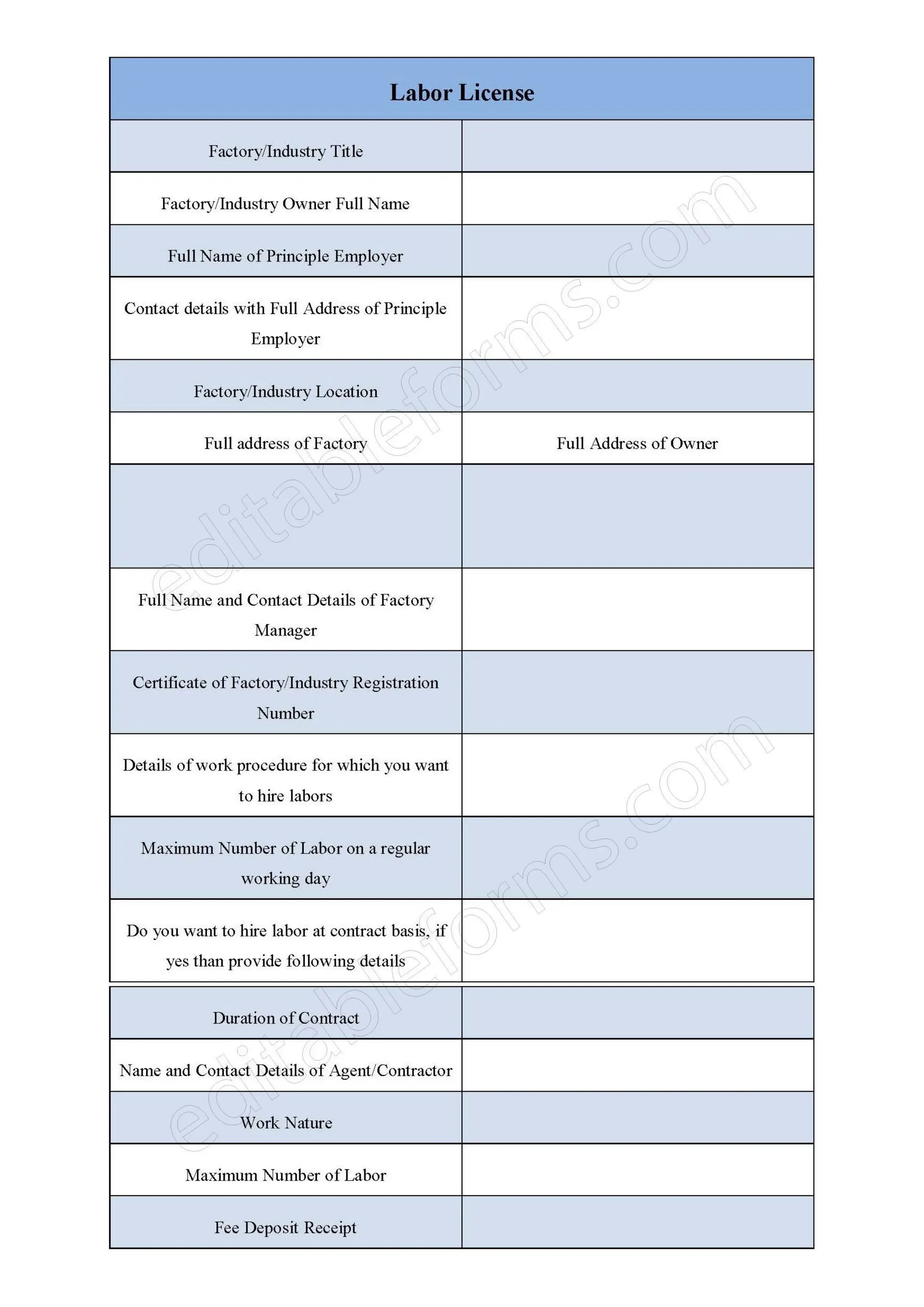 Labour License Fillable PDF Template Download | PDF