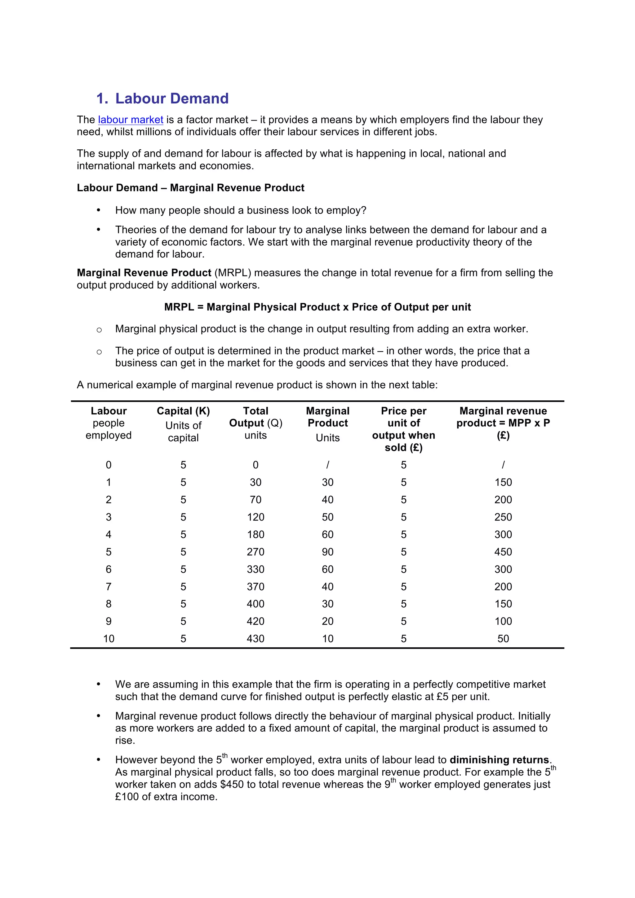 Labour Market Economics Revision Notes | PDF