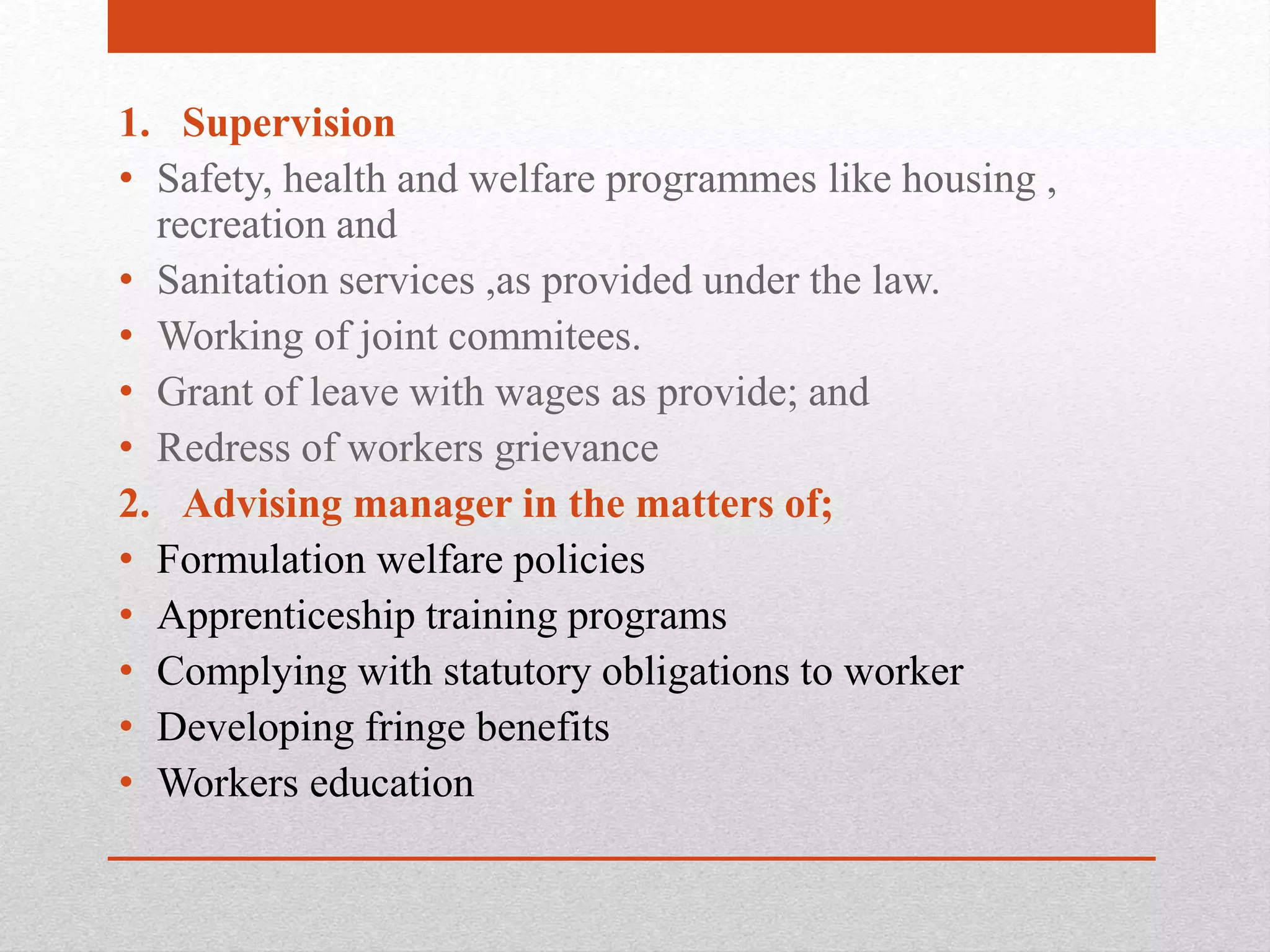 Labour welfare officer roles & responsibility | PPTX