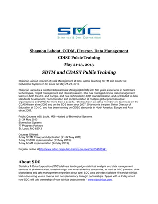 SDTM and CDASH Training with Shannon Labout | PDF