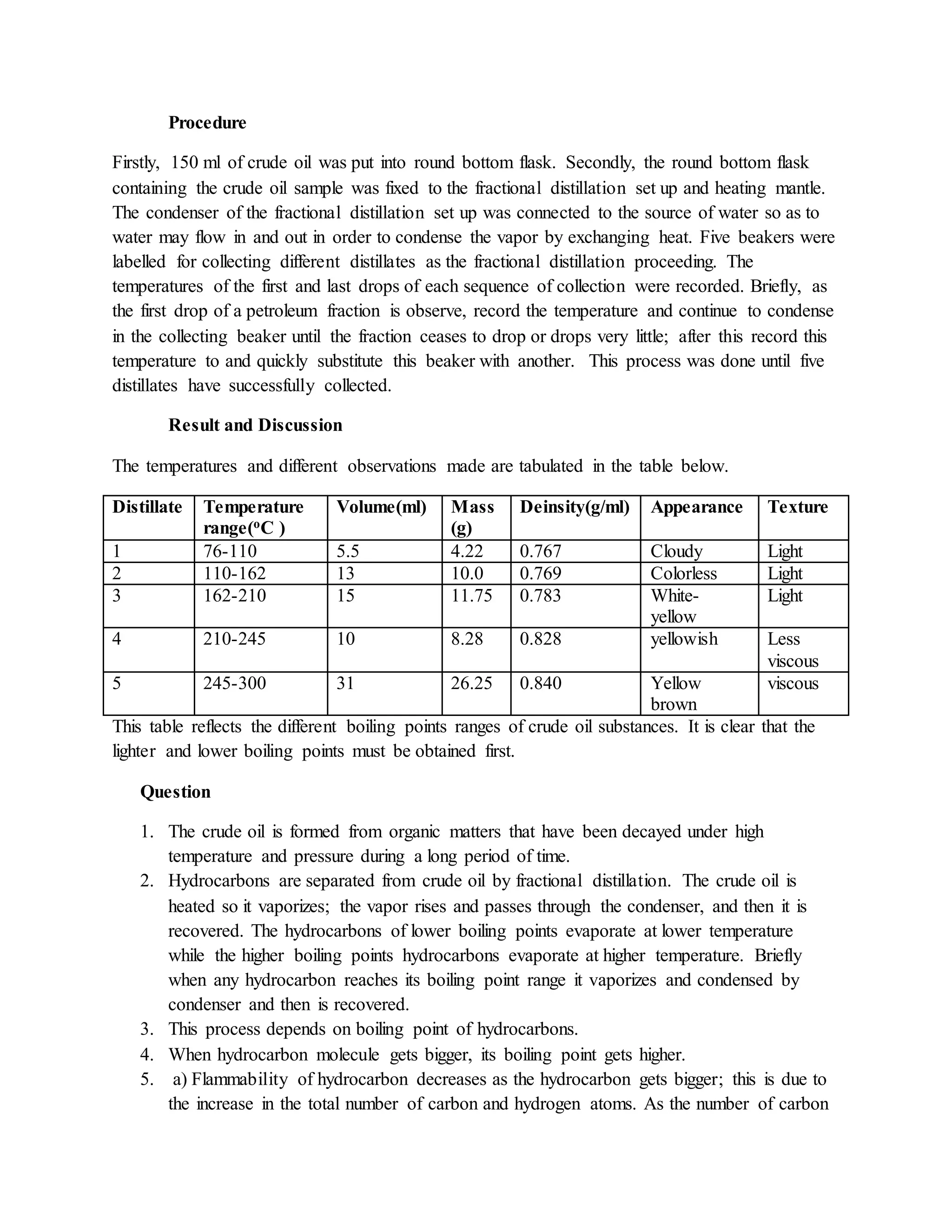 Crude Oil Fractional Distillation | DOCX