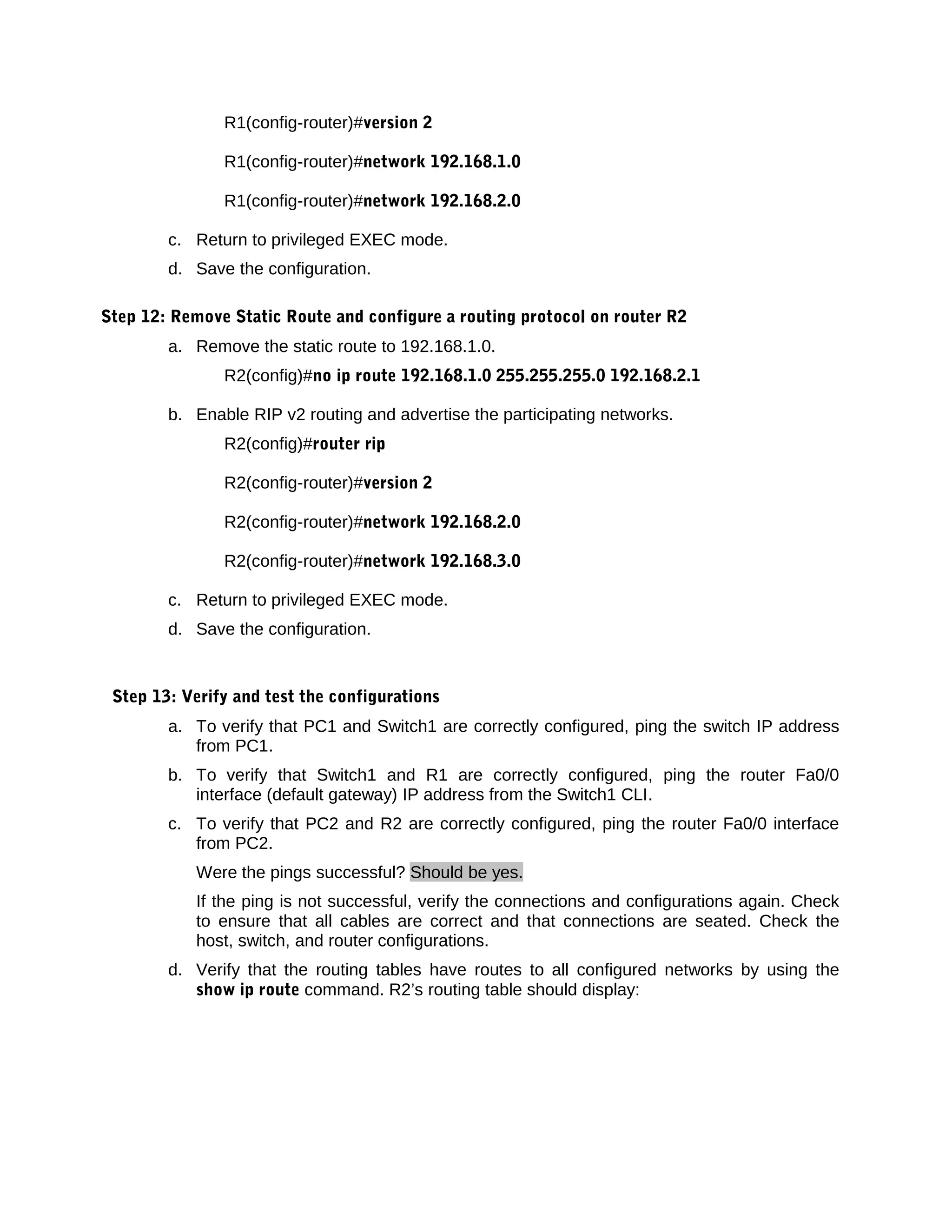 Lab practice 1 configuring basic routing and switching (with answer) | DOC