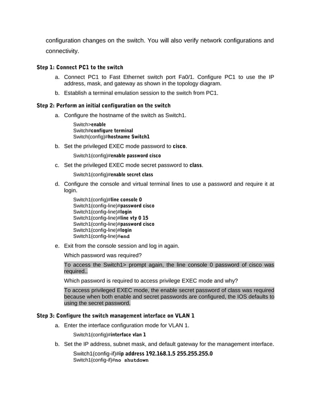 Lab practice 1 configuring basic routing and switching (with answer) | DOC | Computer Networking ...