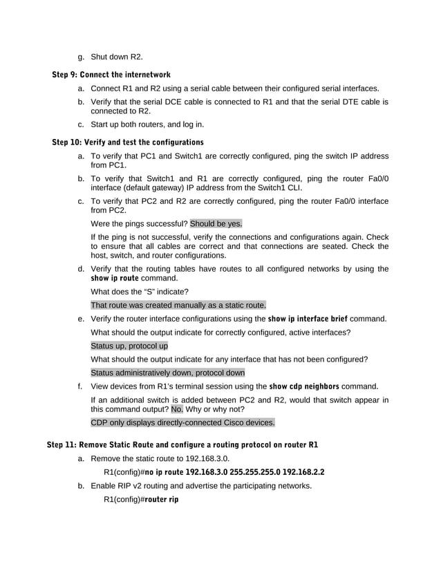 Lab Practice 1 Configuring Basic Routing And Switching With Answer Doc Computer Networking