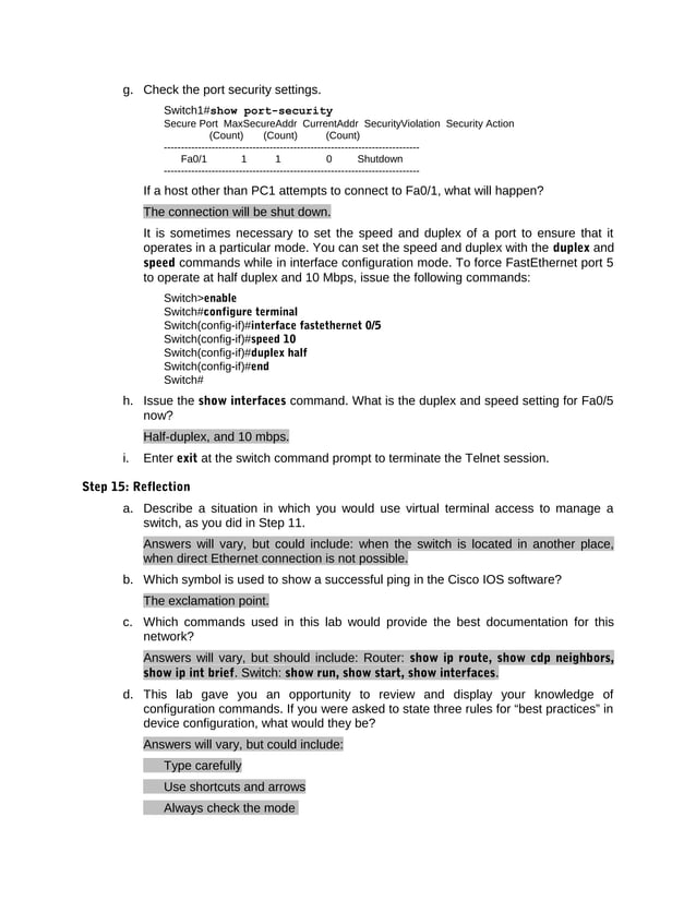 Lab practice 1 configuring basic routing and switching (with answer) | DOC | Computer Networking ...
