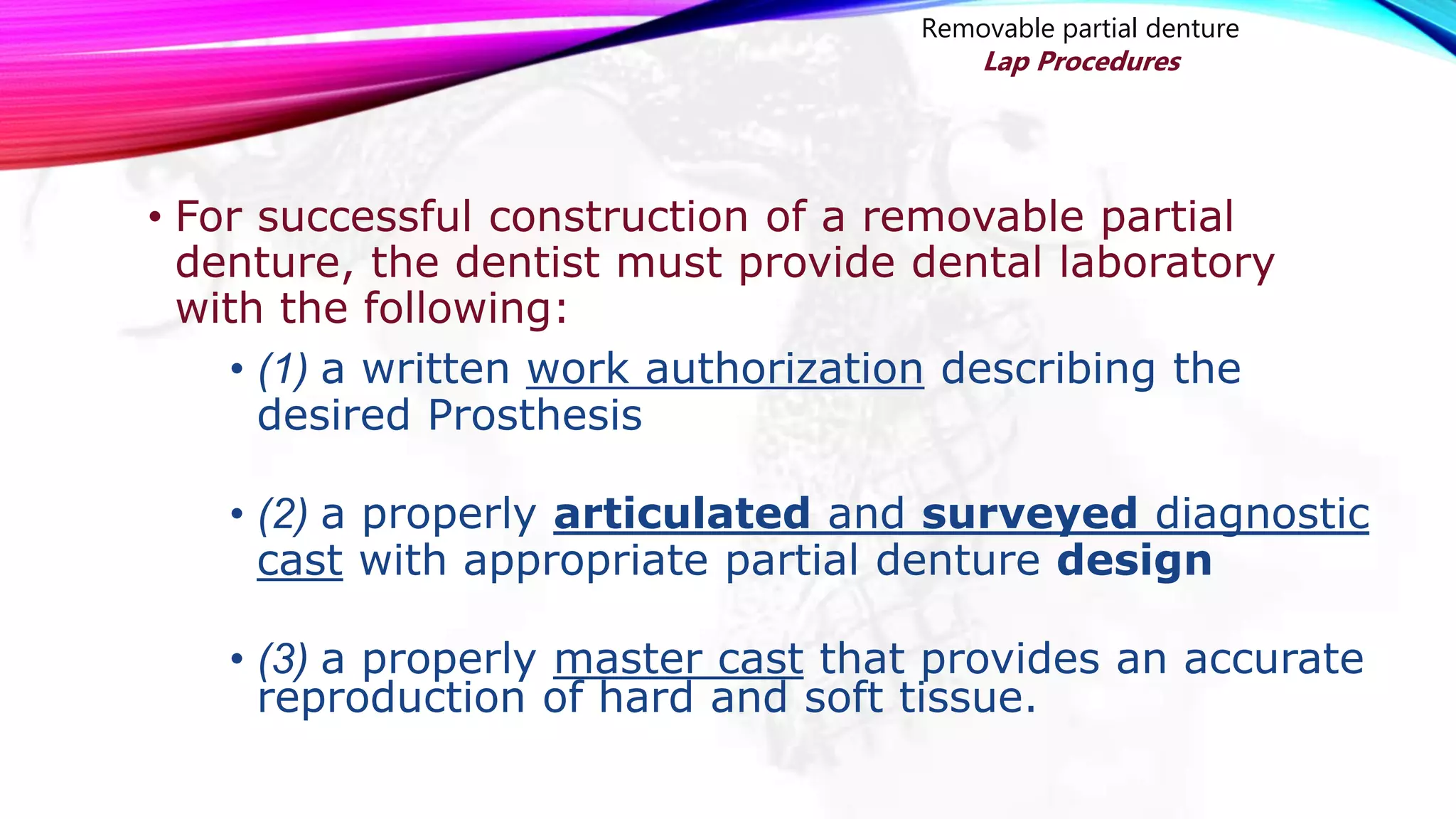 Lab steps of partial denture framework construction | PPTX