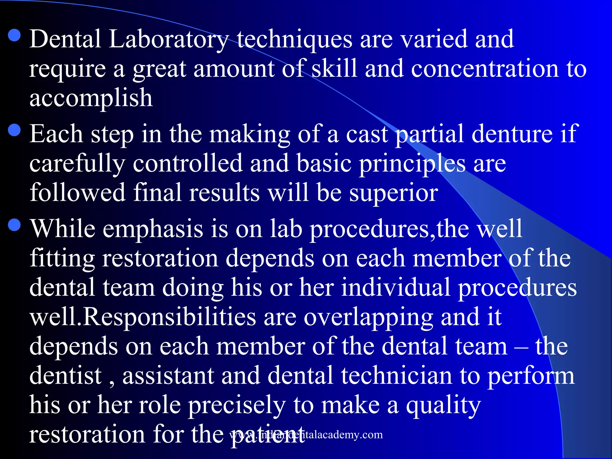 Lab procedures in conventional cast partial dentures / dental lab ...