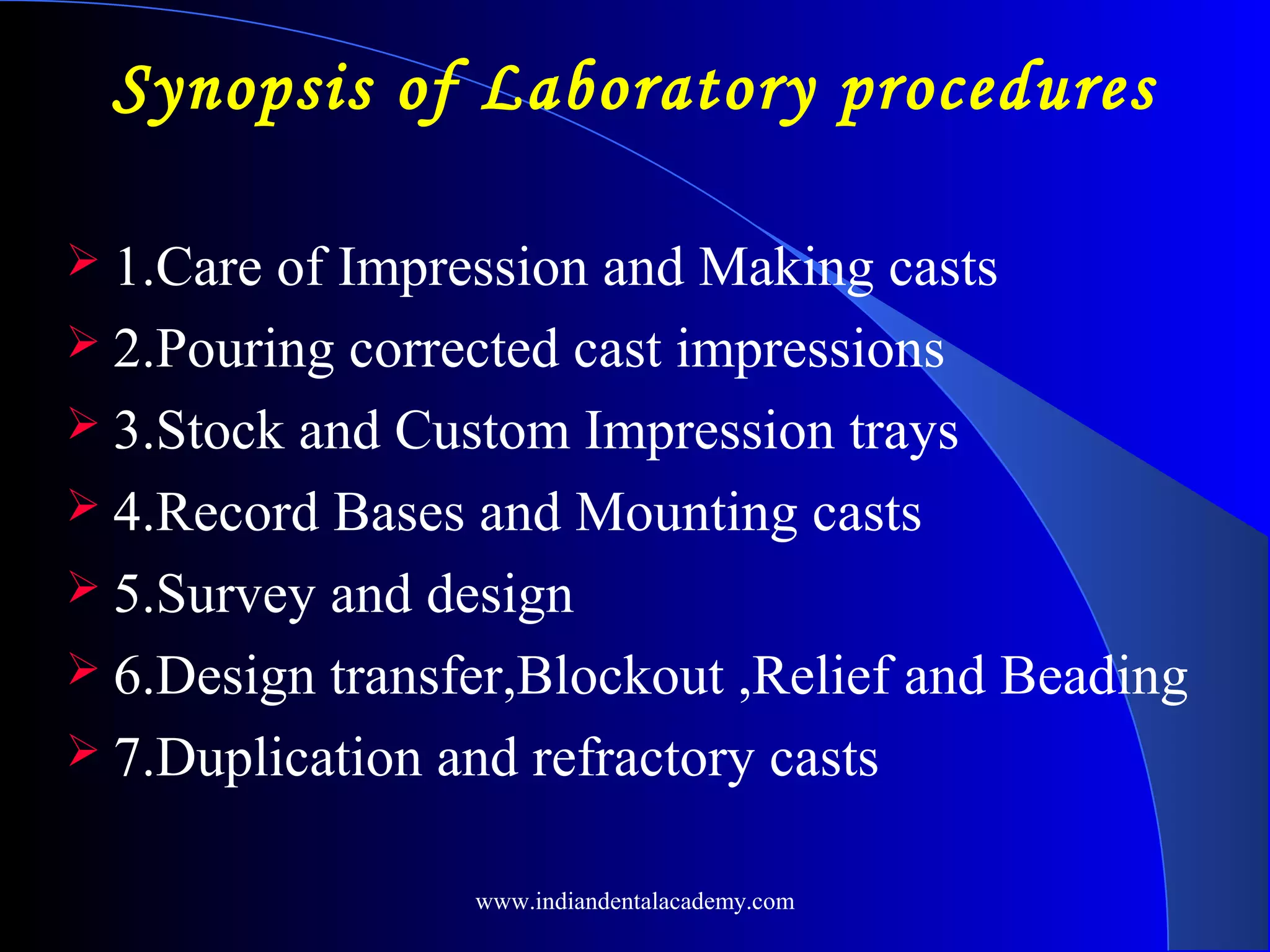 Lab procedures in cast partial dentures / dental lab courses | PPT