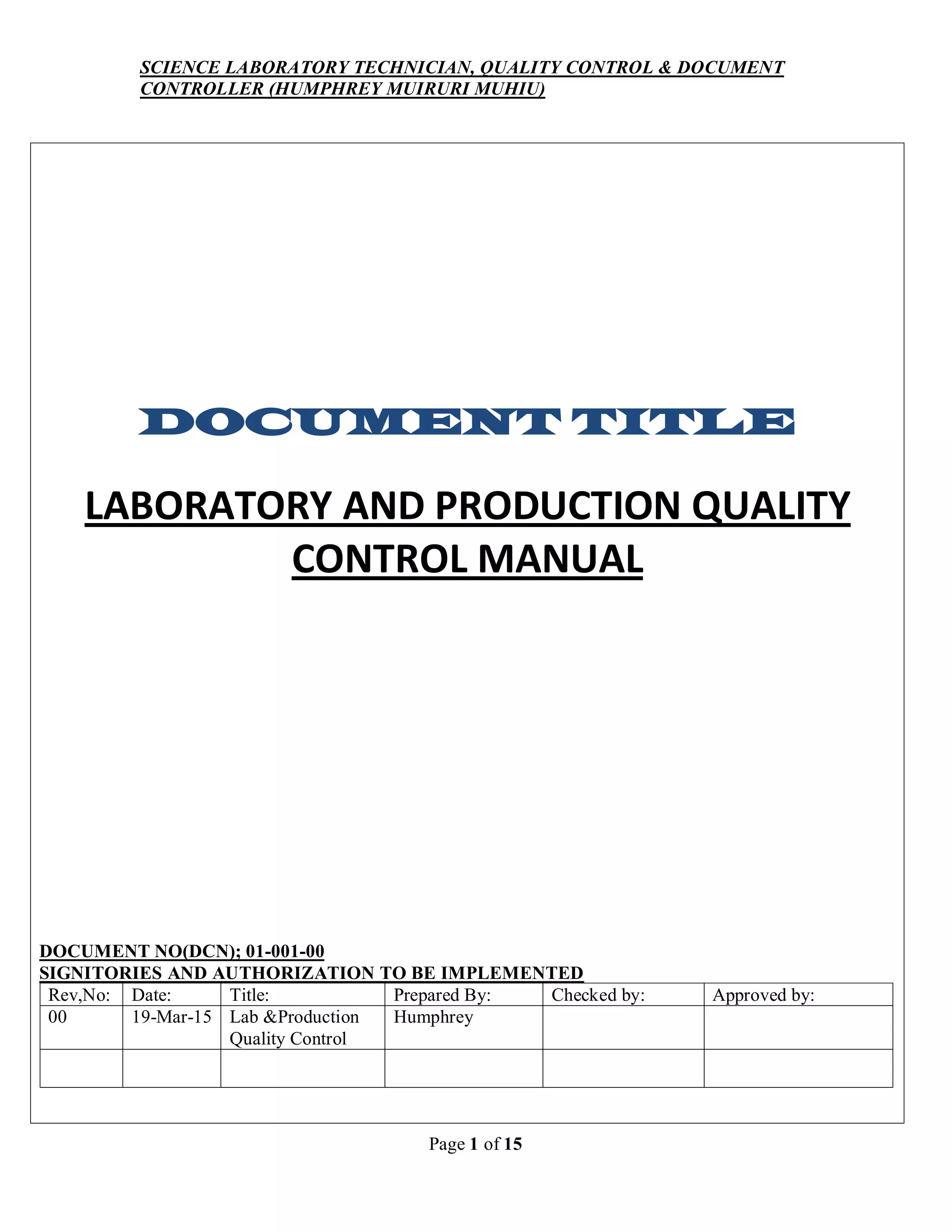 Lab&production quality control manual | PDF
