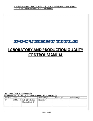 Lab&production quality control manual | PDF