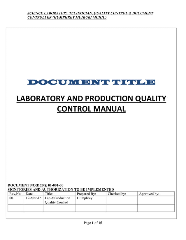 Lab Production Quality Control Manual Pdf Business Accounting