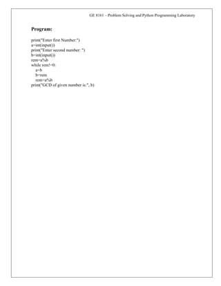 Python Lab manual program for BE First semester (all department | PDF