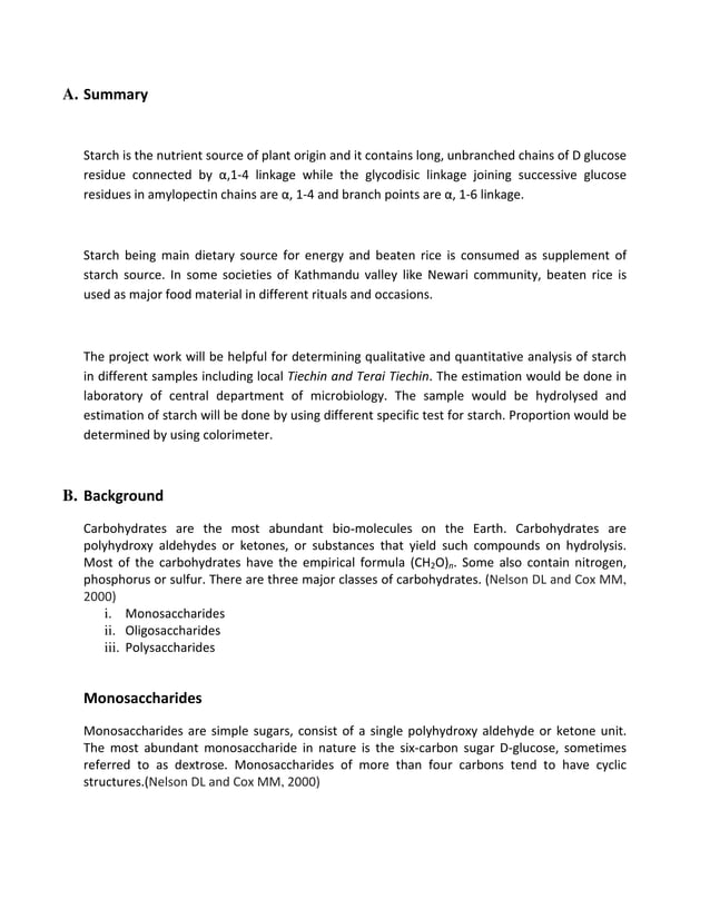 Lab project proposal on estimation of starch in beaten rice samples | PDF