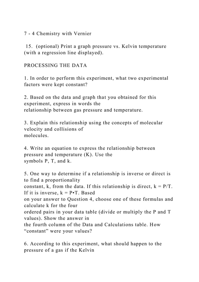 LabQuest 7 Chemistry with Vernier 7 - 1 Pressure.docx | Chemistry | Science