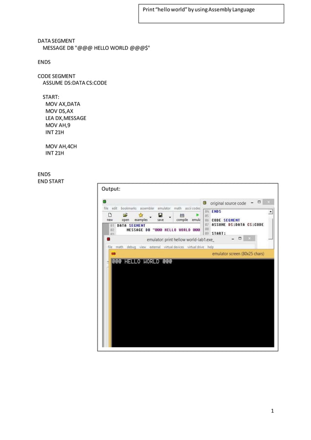 Microprocessor And Micro Controller Lab Assembly Programming Docx