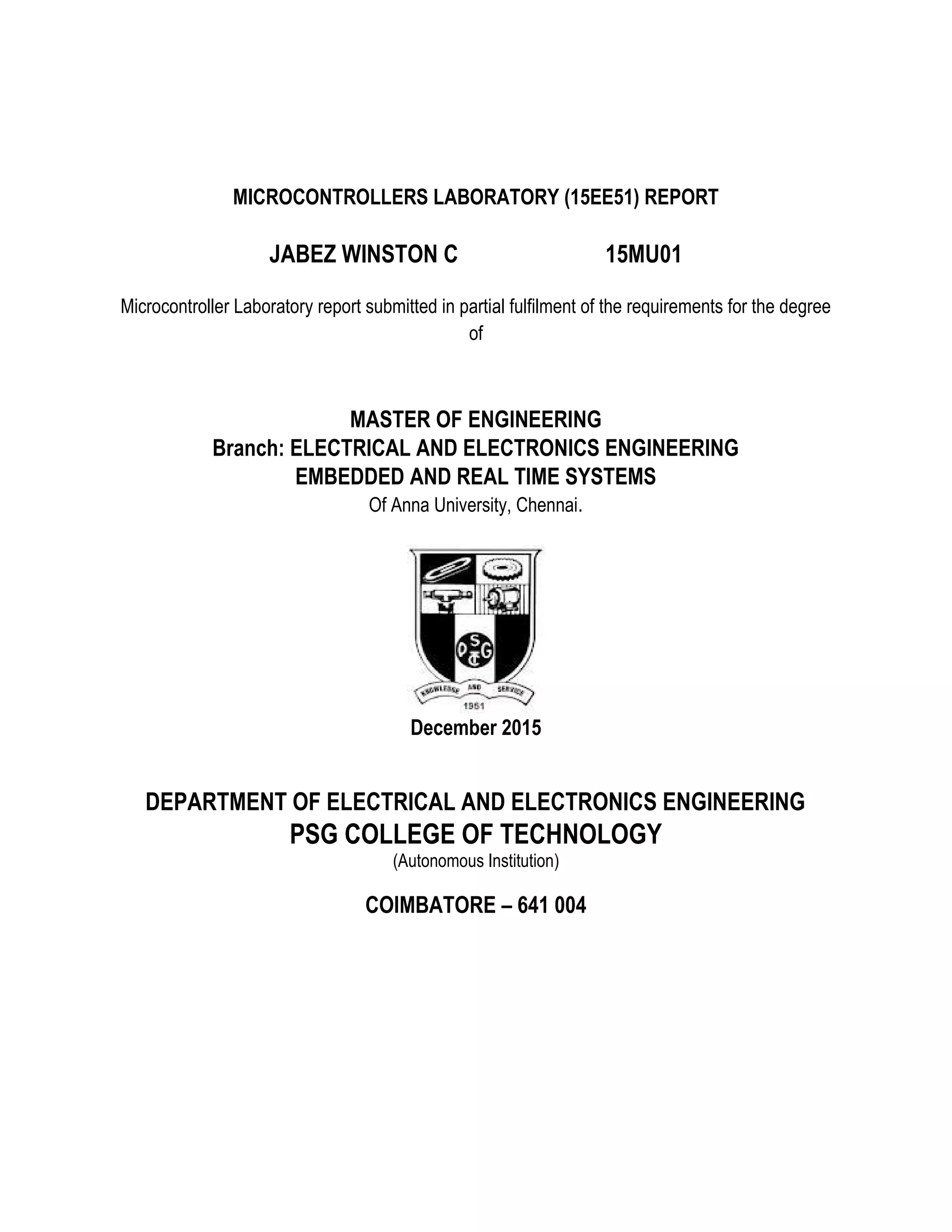 15EE51 - Microcontrollers Laboratory | PDF