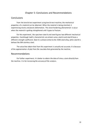 Lab report engineering materials lab - tensile test | DOCX