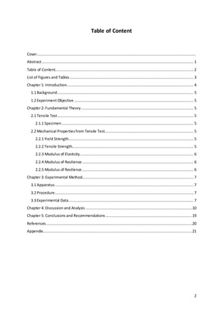 Lab report engineering materials lab - tensile test | DOCX