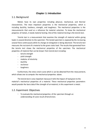 Lab report engineering materials lab - tensile test | DOCX