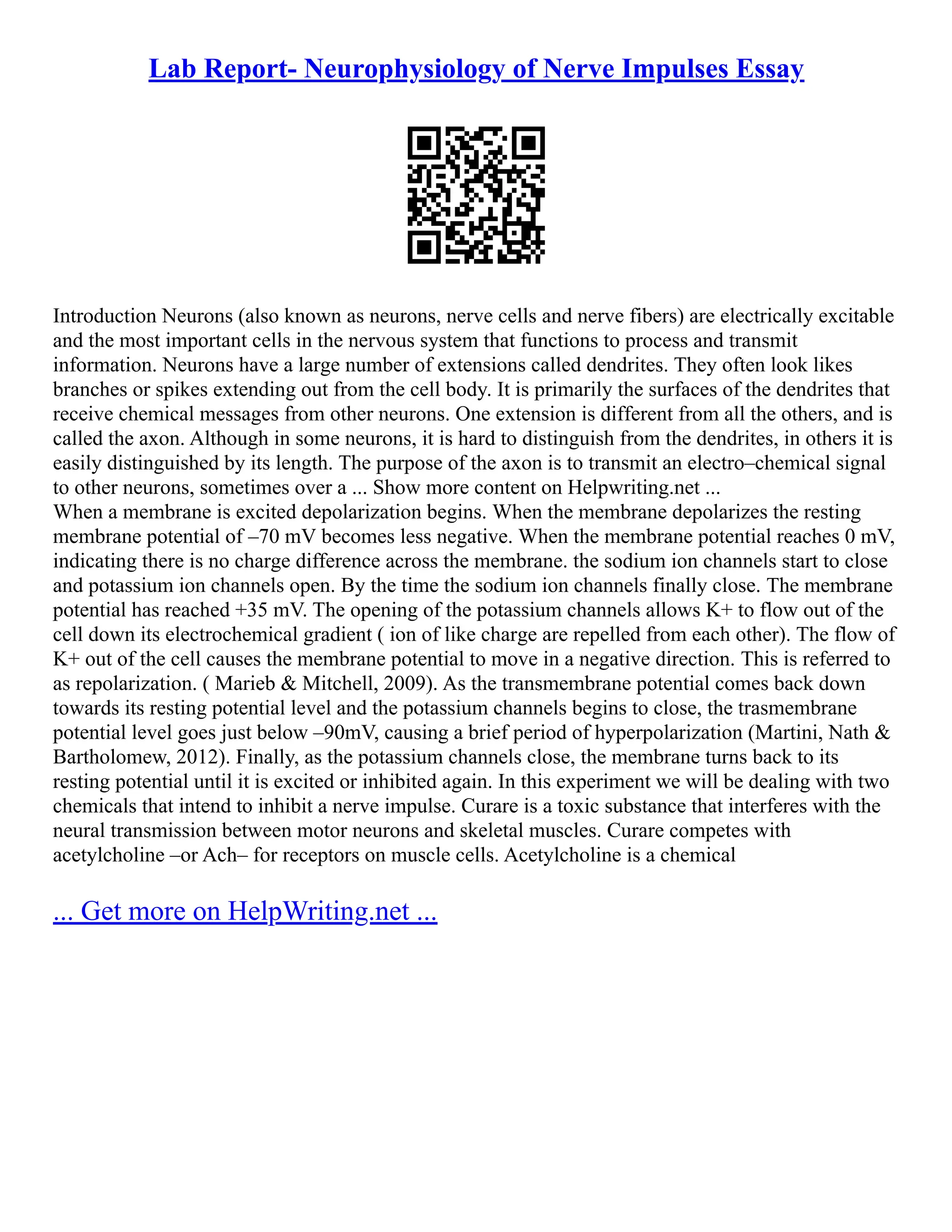 Lab Report- Neurophysiology Of Nerve Impulses Essay | PDF