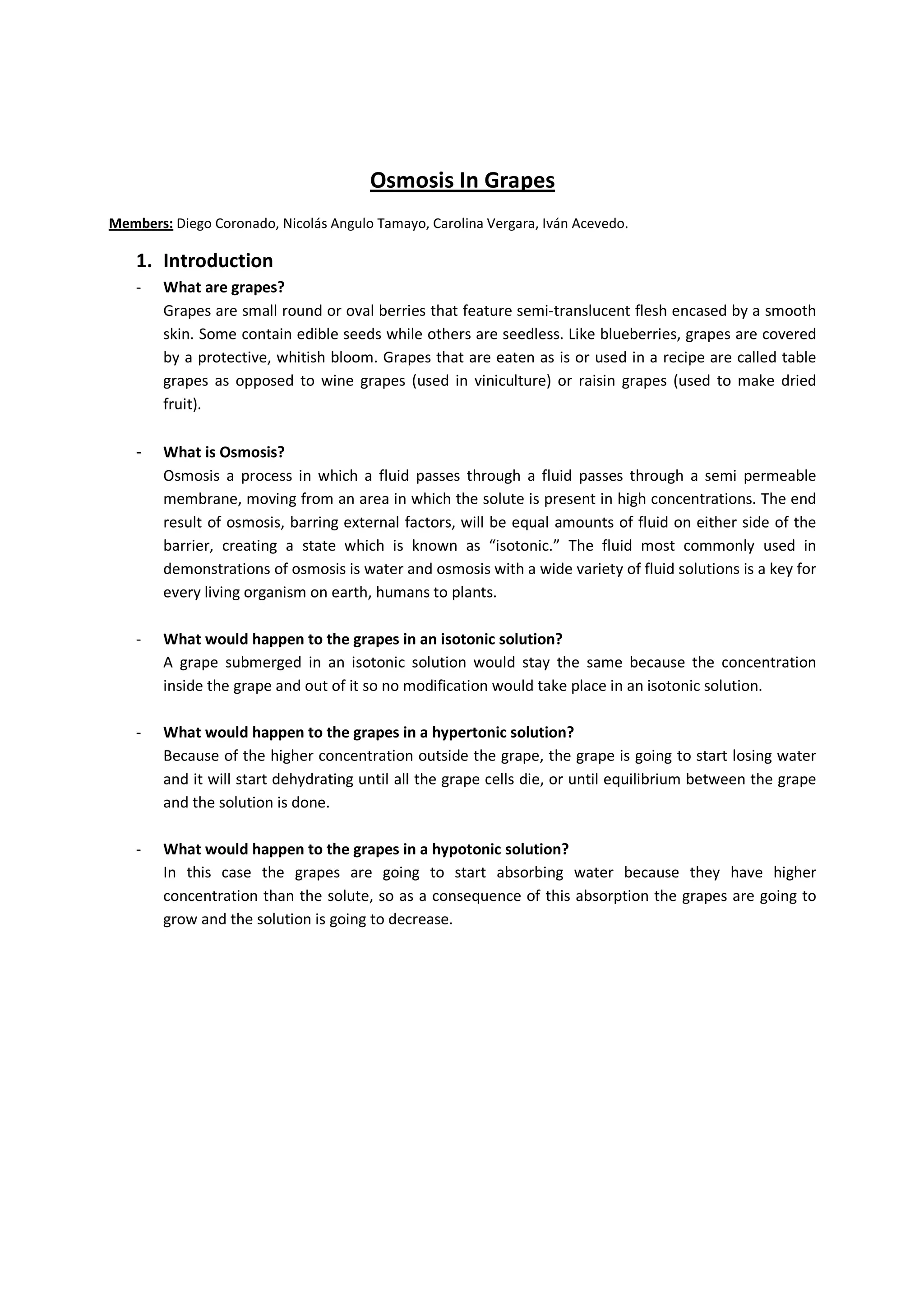Lab report osmosis in grapes | PDF