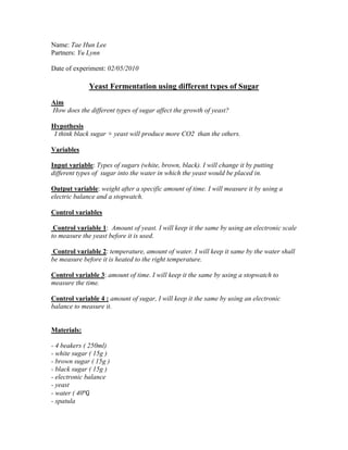 Lab report yeast | DOCX