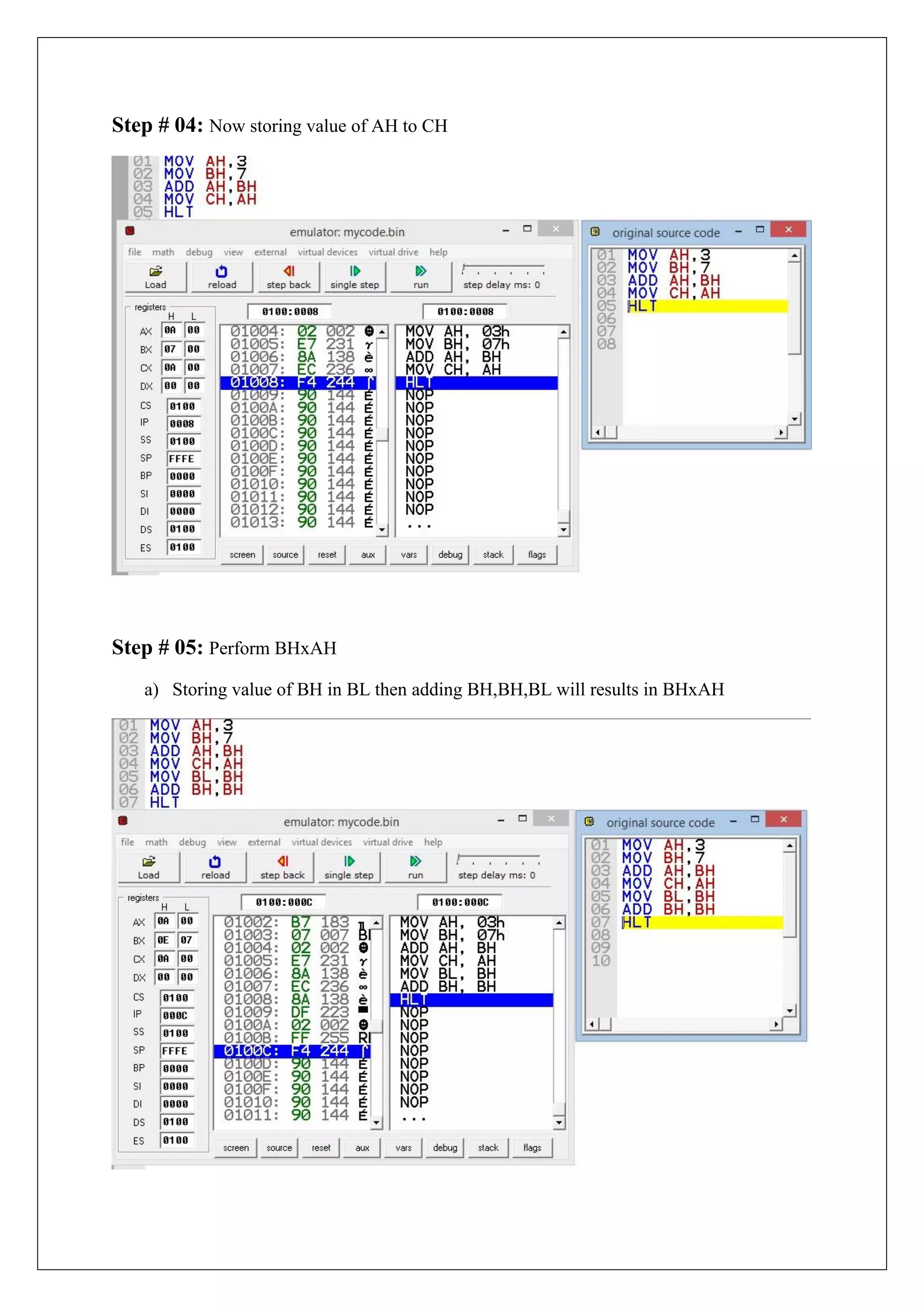 Addition, subtraction and multiplication in assembly language | PDF