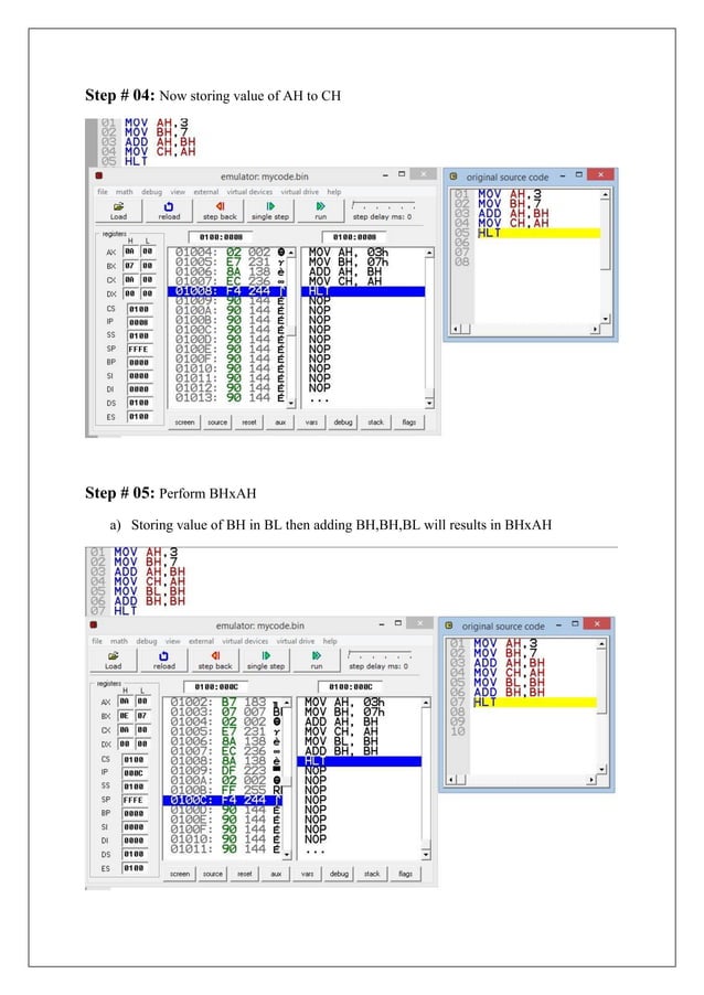 Addition, subtraction and multiplication in assembly language | PDF