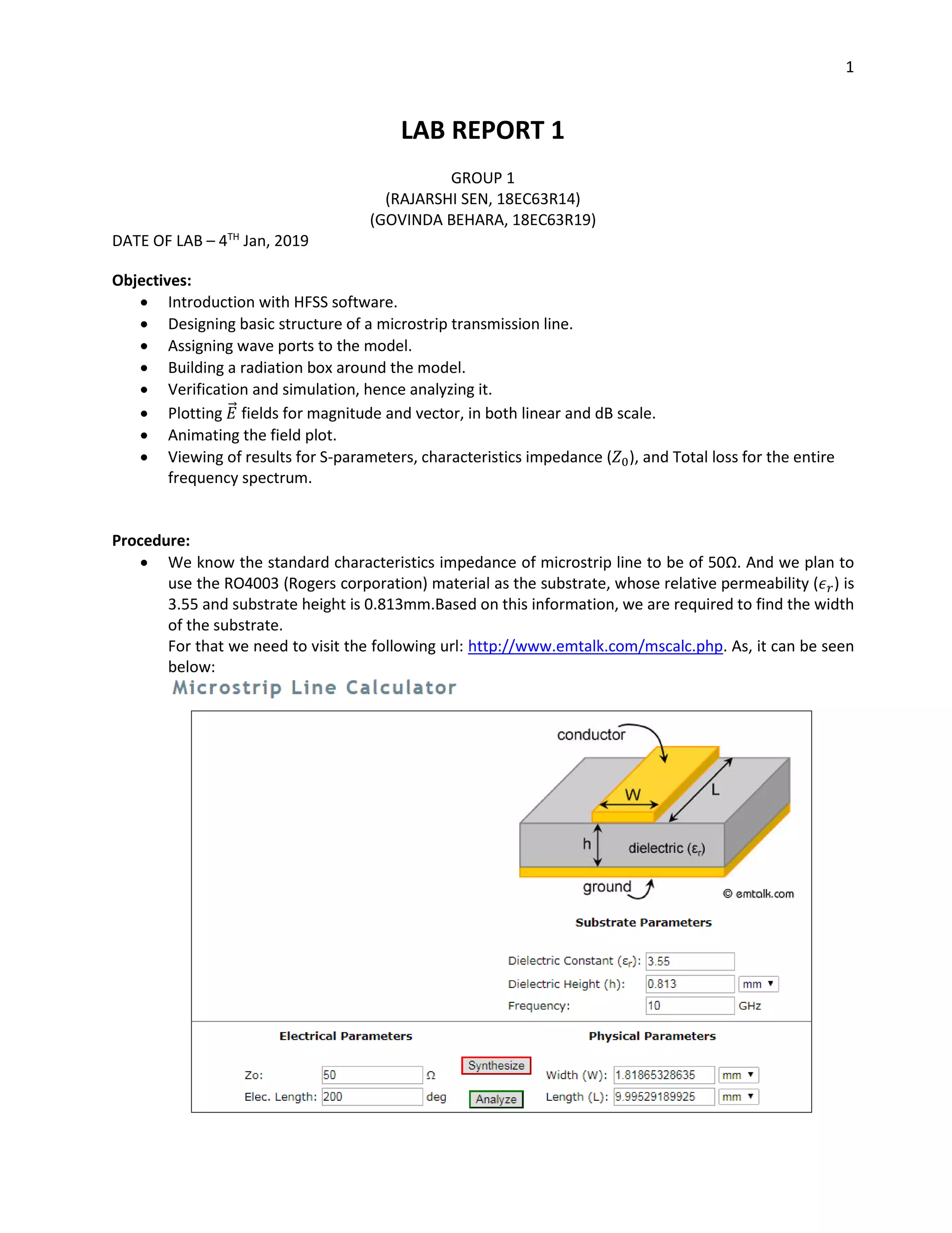 Microstrip Transmission line On HFSS , all reports S parameters ...