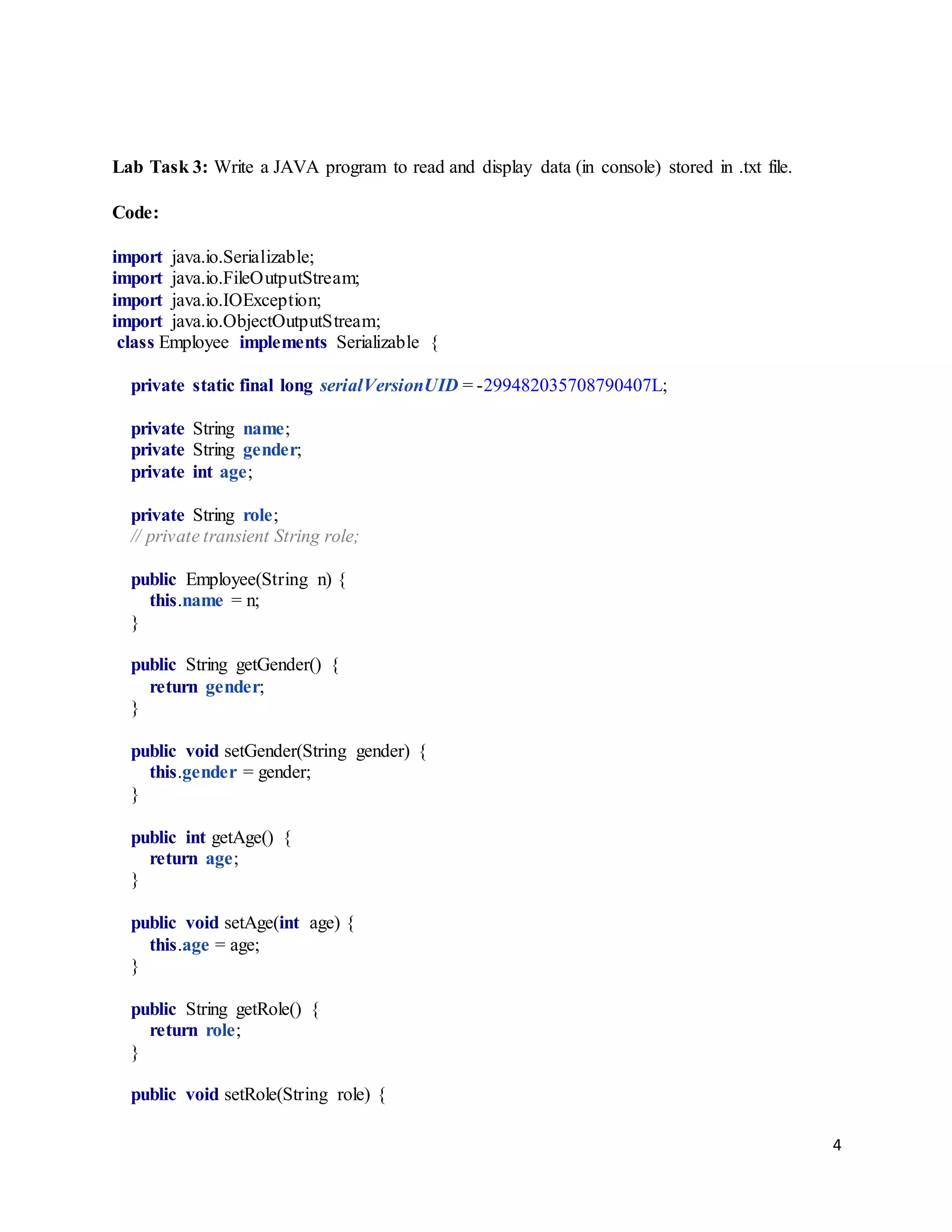 GUI design using drag and drop feature of IDE(Net beans), • File IO | DOCX